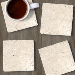CounterArt Natural Travertine 4 Pack Absorbent Stone Coasters With Protective Cork Backing ...
